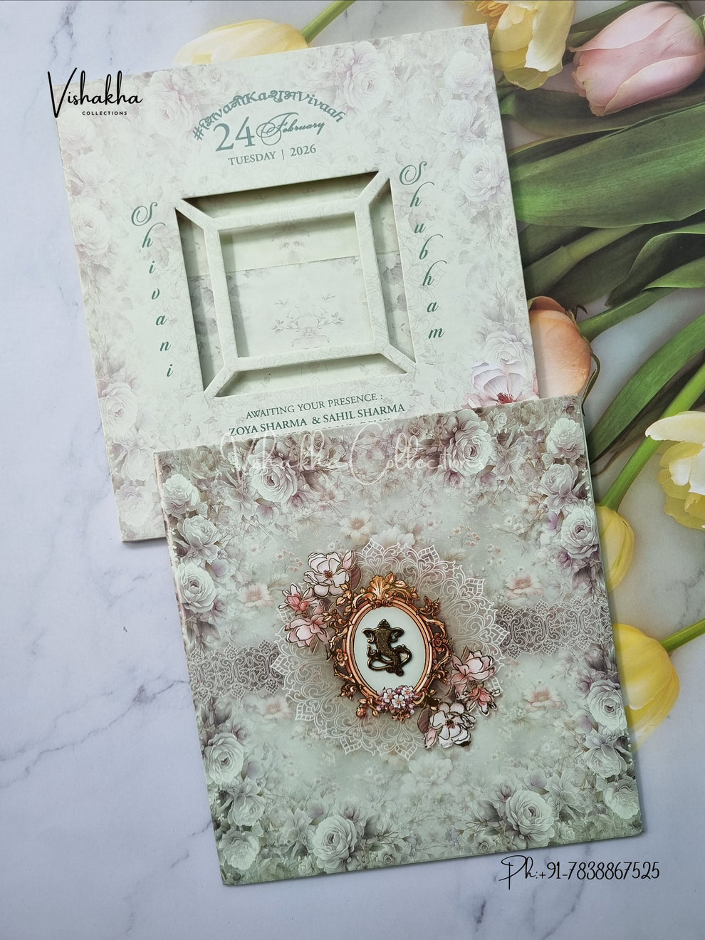 Semi Box Flower Hindu Muslim Christian Sikh invitation Cards ATS-5204 ...