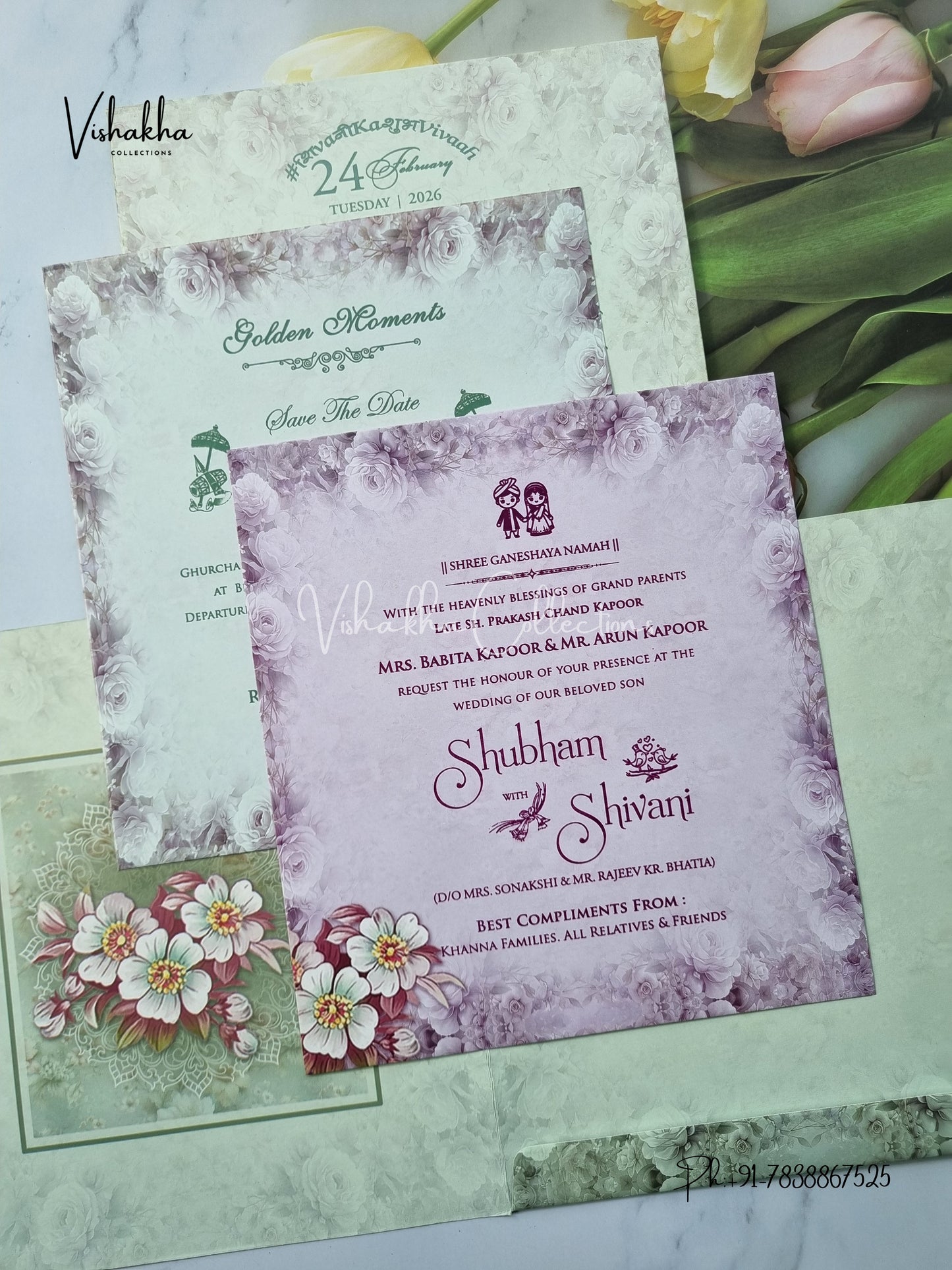 Semi Box Flower Hindu Muslim Christian Sikh invitation Cards ATS-5204 ...