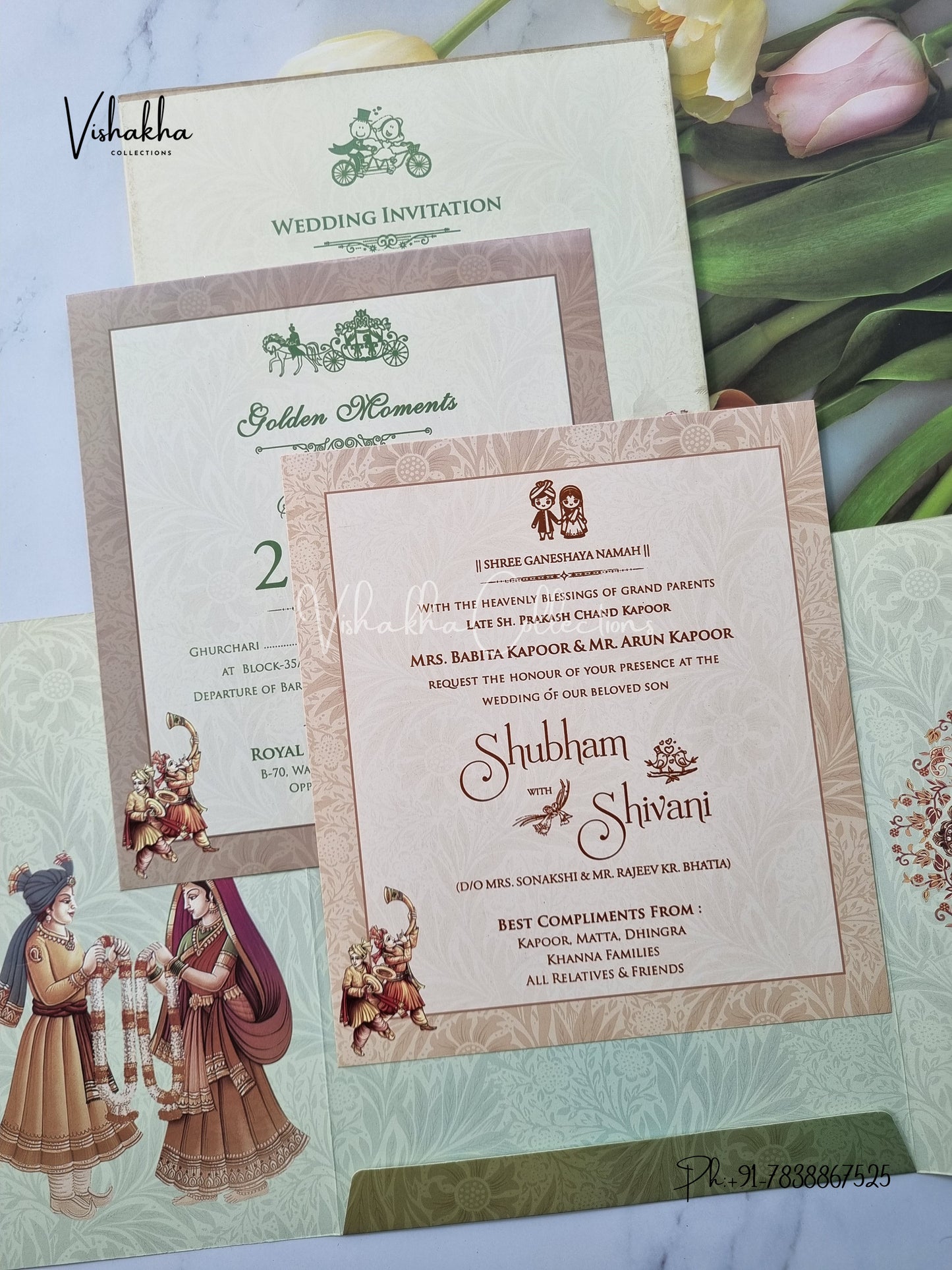 Semi Box Dulah Dulhan Double Door Hindu Sikh invitation Cards ATS-5219 ...
