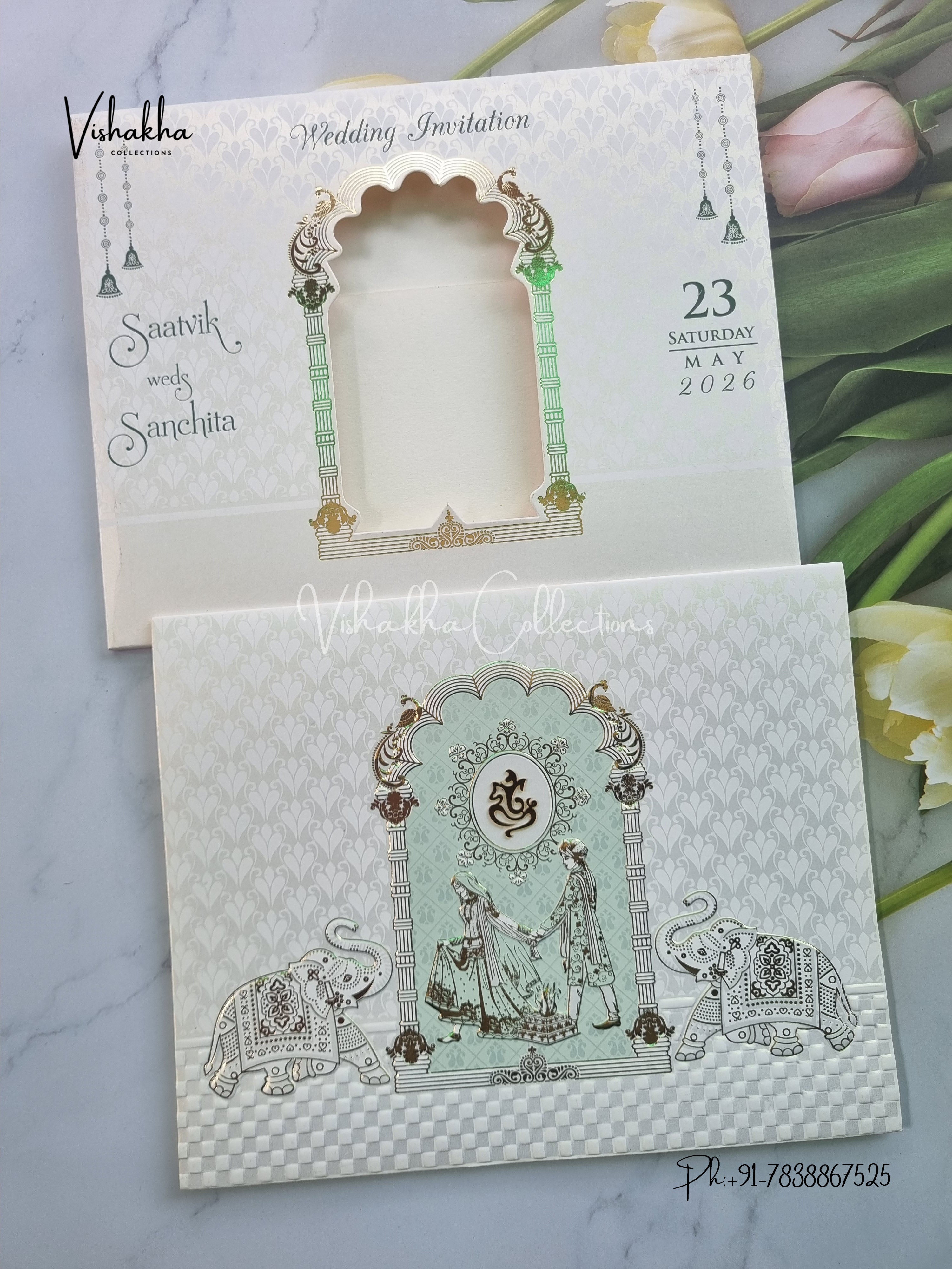 Semi Box Hathi Ganesh Ji Dulah Dulhan Hindu Sikh invitation Cards CR-7 ...
